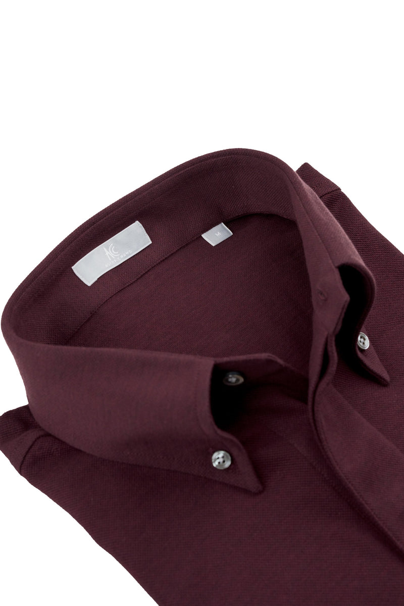 Burgundy Button Down Collar Polo - Short Sleeve Davis Fit (Slim) | Ascot Chang